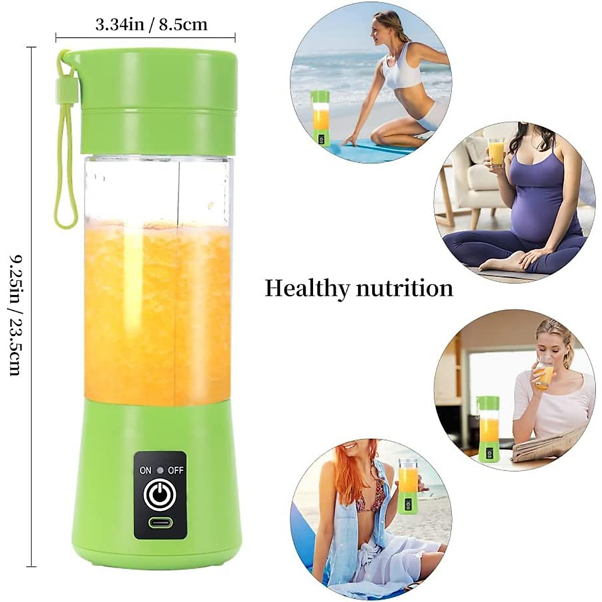 Portable Blender Mixer,Personal Juicer,Smoothies and Shakes Blender,HandCup Fruit Machine Blender 380 ML (Blue, Pink, Purple & Pink Color available) (Green)
