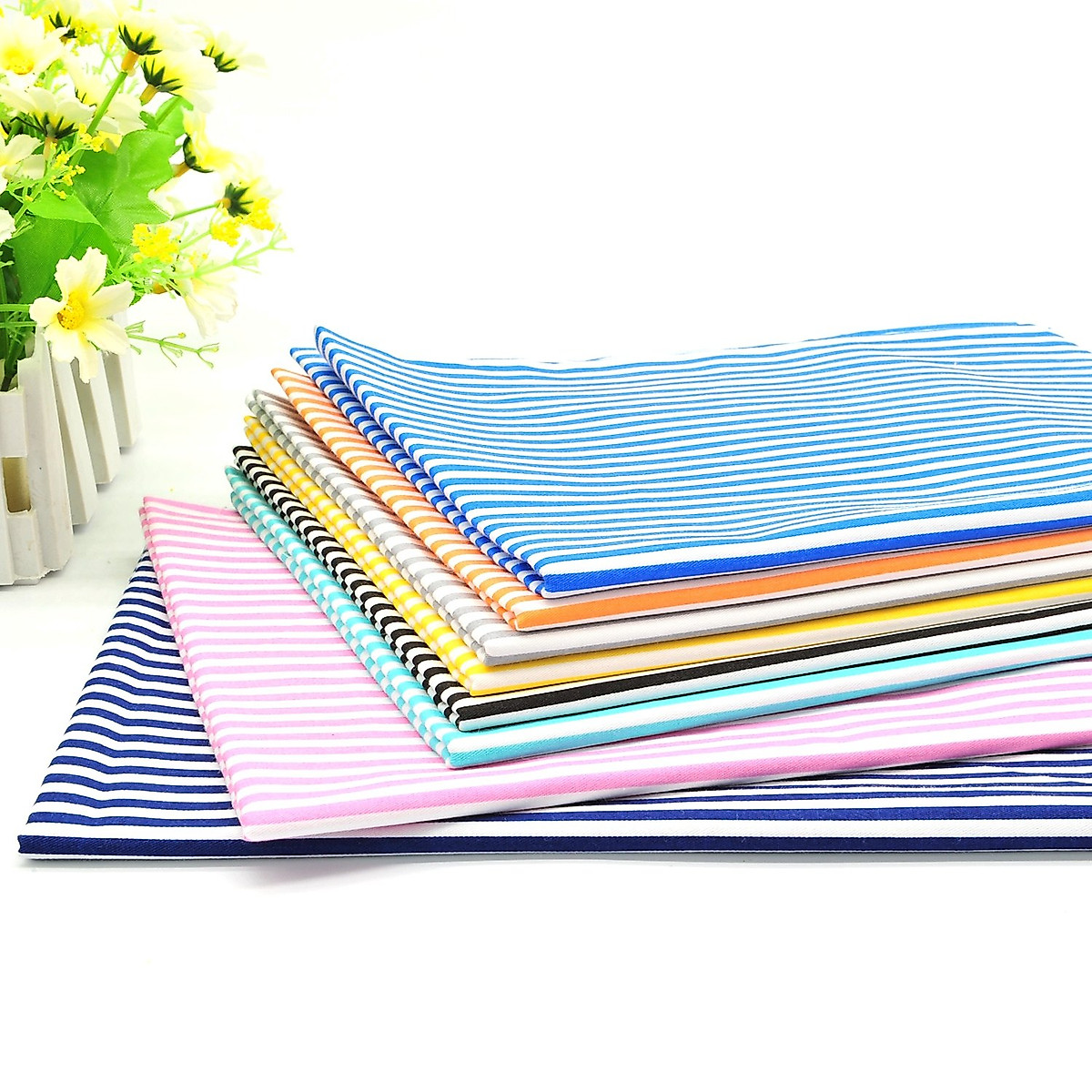 Fat Quarter Fabric Bundles Printed Calico Cloth Pre-Cut Quilting Cotton Twill Striped Printed Assortments,Craft Cloth Bundle Squares,DIY for Sewing Crafting Rose Flavor(Stripe 8pcs,18 by 20.5Inch)