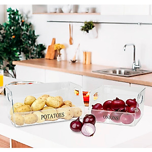 Yomjarl Potato and Onion Storage Bin 2pcs Fruit Basket Storage for Kitchen Countertop Potato and Onion Storage Basket Clear Storage Basket different sizes for Vegatable, Produce