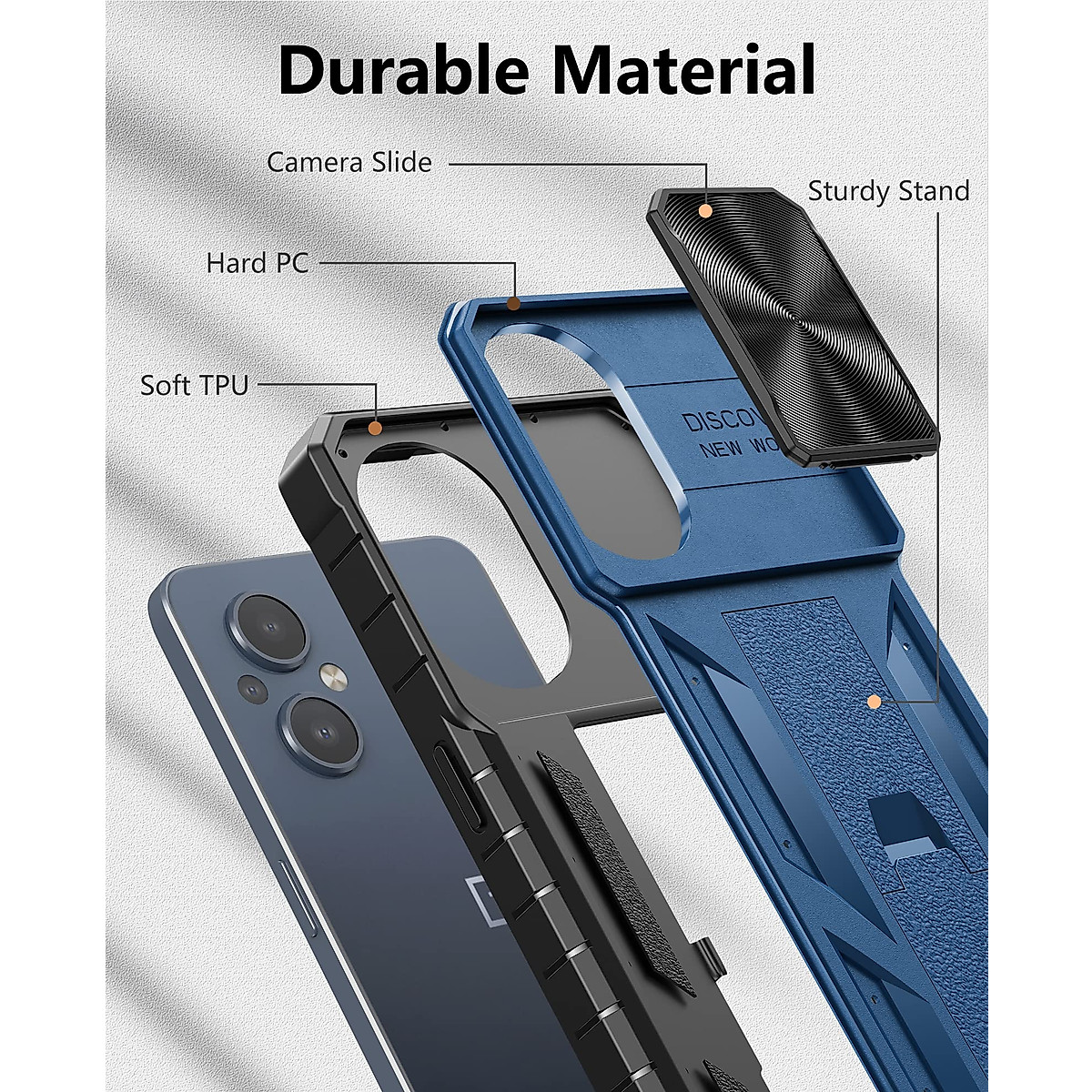 WTYOO Case for OnePlus Nord N20 5G: Military Grade Drop Proof Phone Protective Cover with Kickstand and Slide Cover Protection - Shockproof TPU Matte Textured