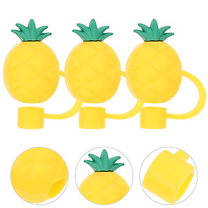 SHERCHPRY 3pcs Straw Tips Cover Pineapple Shape Straw Toppers Straw Plugs Silicone Straw Tips Cap for Resuable Straws Protector