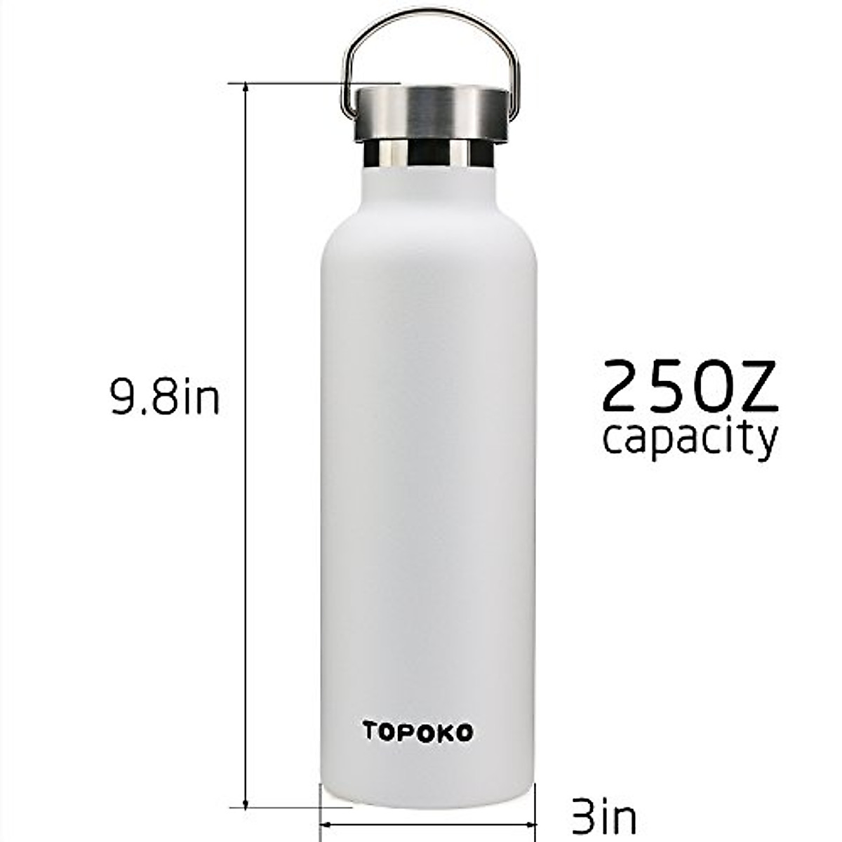 TOPOKO 25 oz Stainless Steel Vacuum Insulated Water Bottle, Keeps Drink Cold up to 24 Hours & Hot up to 12 Hours, Leak Proof and Sweat Proof. Large Capacity Sports Bottle Wide Mouth Metal Lid (White)