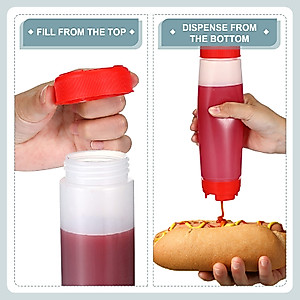 3 Pcs 16 oz Inverted Plastic Squeeze Bottles, Refillable Tip Large Valve Dispenser Condiment Squeeze Bottle for Sauces Ketchup Sour Cream Self Sealing Syrup Dispenser for Restaurants (Red, White)
