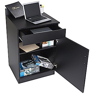 Displays2go Serving Station for Restaurants, Single Cabinet Door, Adjustable Shelf, Pullout Drawer - Black (LCKDSDWSBK)
