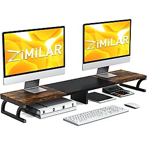 Zimilar Dual Monitor Stand Riser, Large Monitor Stand for Desk, Wood Monitor Riser with Storage for Home Office, Monitor Stands for 2 Monitors, Desktop Organizer Stand for Computer,Laptop,Printer
