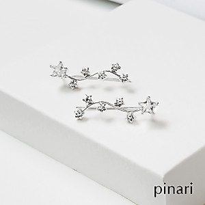 Pinari Star Cubic Zirconia Ear Crawler Earrings for Women - 925 Sterling Silver Star Ear Climber Earrings - Cuff Earrings for Women - Velvet Gift Pouch Included