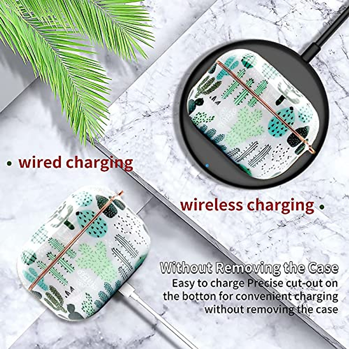 Airpods Pro Case with Keychain and Cute Skin, Air Pod Pro Hard Protective Cover for Women and Girls, Compatible with Apple iPods Pro Earbuds Charging Case 2019, Cactus