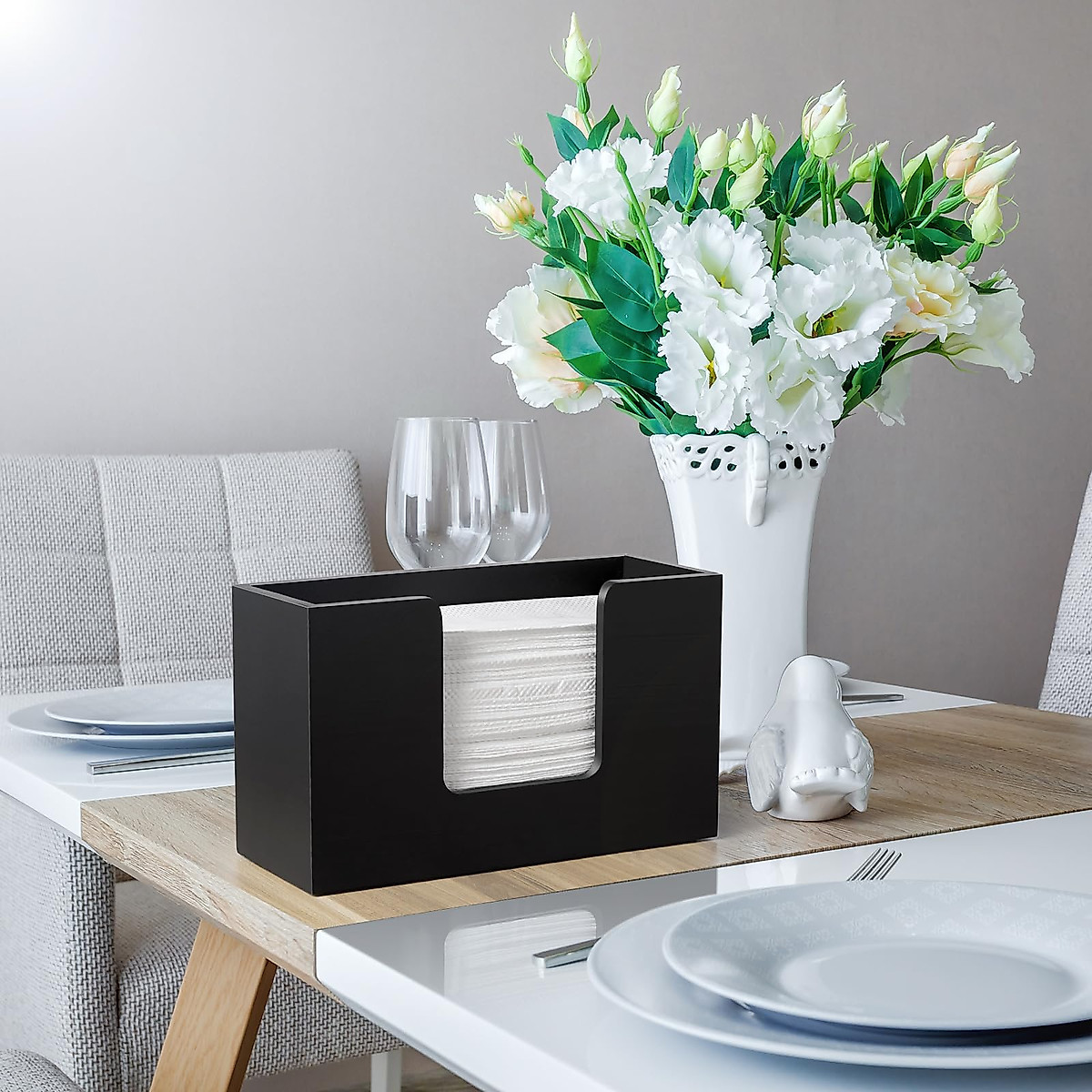 Paper Towel Dispenser Countertop, Wooden Bathroom Paper Towel Holder, Black Napkin Holder for Kitchen, Countertop Multifold C-Fold, Z-Fold, Trifold Paper Hand Towel Dispenser for Bathroom Toilet