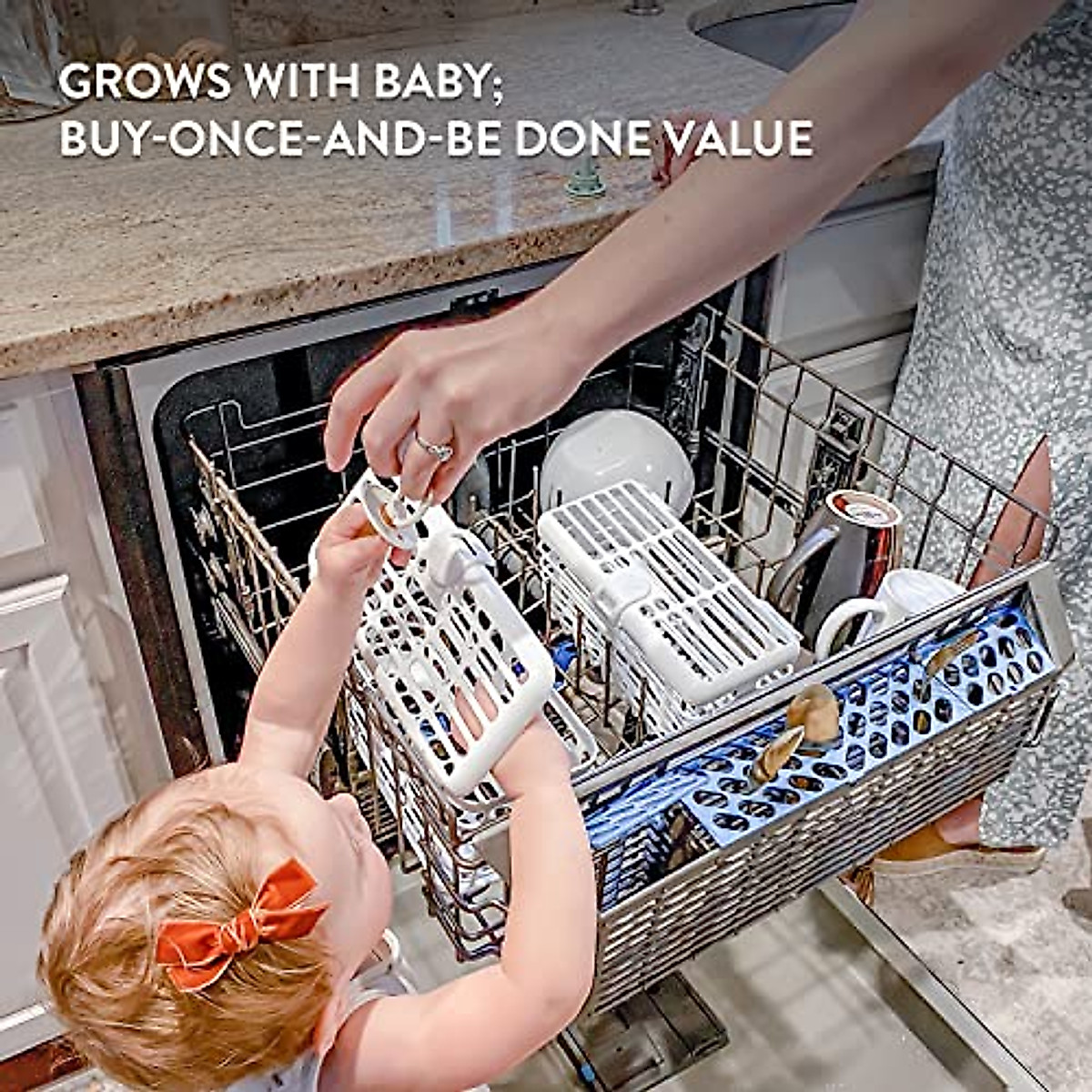 Prince Lionheart Made in USA High Capacity 3-in-1 Dishwasher and Spill Proof Vave Cleaner Basket for Toddlers & Infants Bottle Parts & Accessories | Fits all Dishwashers | 100% Recycled Plastic,White