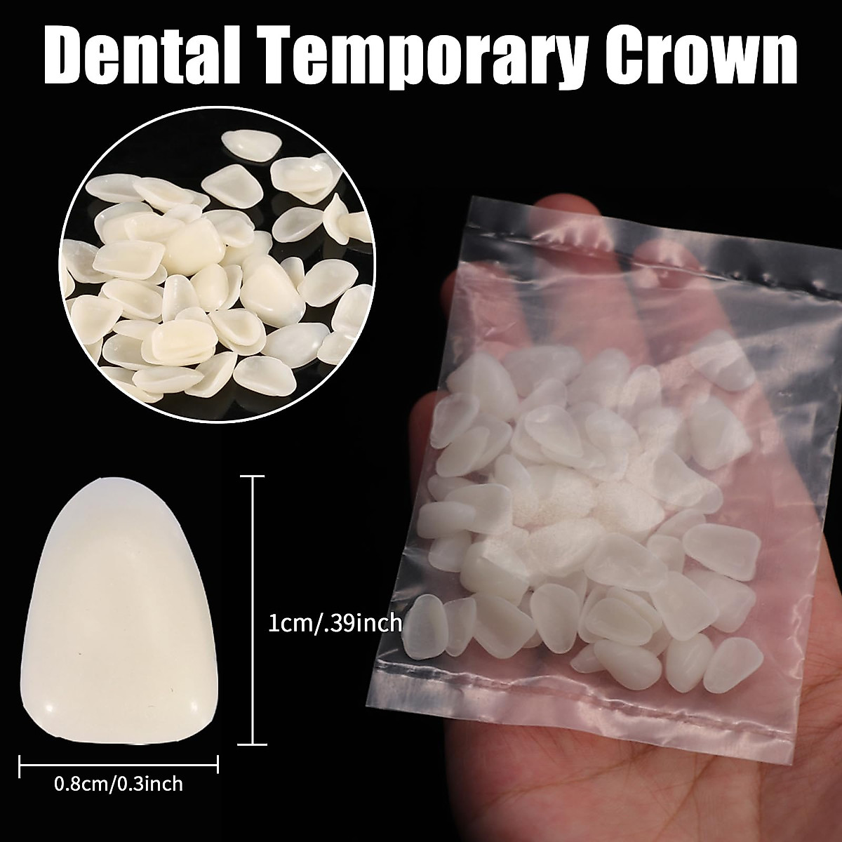 100 Pcs A2 Color Dental Temporary Crown Veneers - Tooth Repair Kit for Missing & Broken Teeth, Orthodontic Care Solution - Temporary Fake Teeth Replacement Set