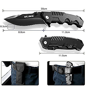 Wlikn Folding Knife Black Knife with Window Glass Breaker, Folding Pocket Knife (black)