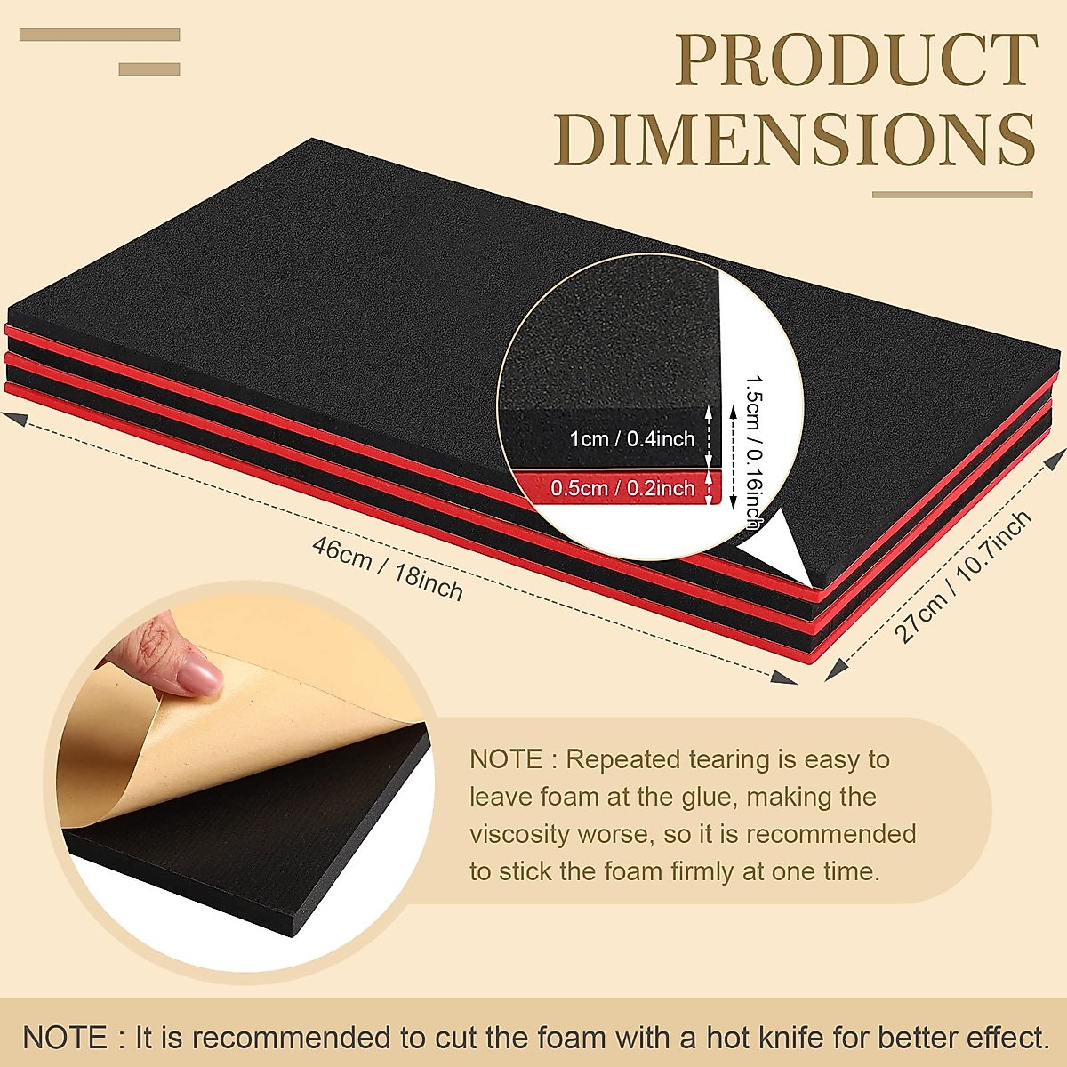 3 Sets Tool Box Shadow Foam Organizers Liner Adjustable Inserts Foam Non Slip Liner Mat for Tool Box, Cabinet and Chest Drawers, Black Top and Red Bottom(10.7 x 18 Inch)