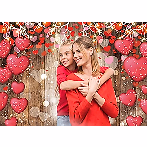 Dudaacvt 7x5ft Valentine's Day Backdrop Rustic Wood Red Love Heart Background for Mother's Day Wedding Bridal Shower Party Decor Banner Portrait Photo Studio Booth Props D480