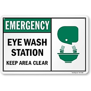 SmartSign 12 x 18 inch “Emergency Eye Wash Station - Keep Area Clear“ Sign With Graphic, Digitally Printed, 55 mil HDPE Plastic, Black, Green and white, Made in USA