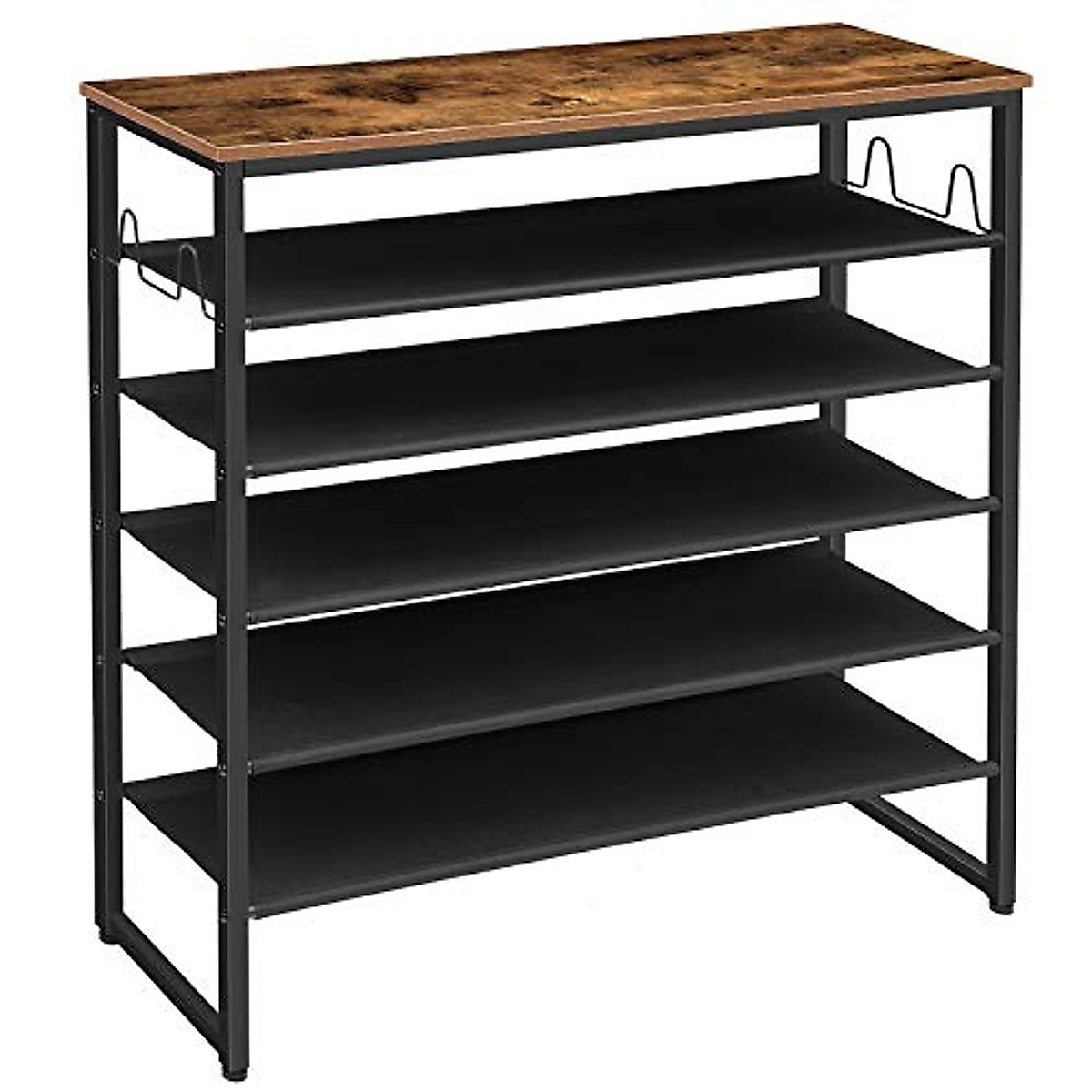 HOOBRO 6-Tier Shoe Rack, Shoe Shelf Organizer with Hooks and 5 Oxford Fabric Shelves, Holds 20-25 Pairs of Shoes, Stable Legs, Easy to Clean, Industrial, for Entryway, Living Room BF10XJ01