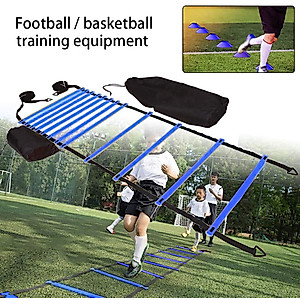 XINXIANG Agility Ladder Speed Training Equipment Set - 20ft Agility Ladder, 12 Soccer Cones, Running Parachute, 4 Metal Stakes and Carrying Bag, Kids Youth Soccer Training Equipment - Blue