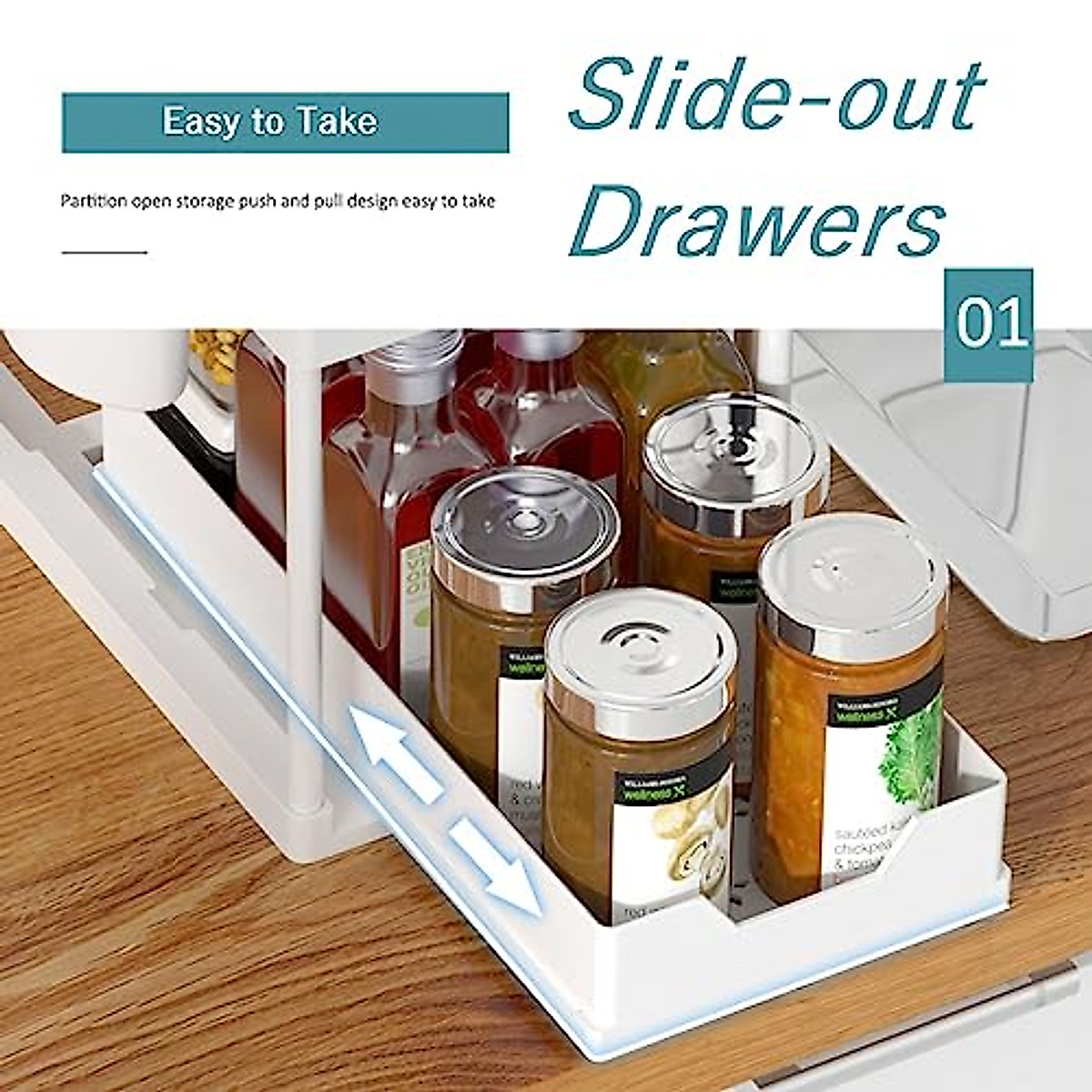Hoffnugshween Under Sink Organizers and Storage, Slide out Drawer Kitchen Bathroom Under Sink Storage Rack, Bathroom Cabinet Organizer Shelf Baskets 2 Tier Large Capacity (1 Pack) (White)