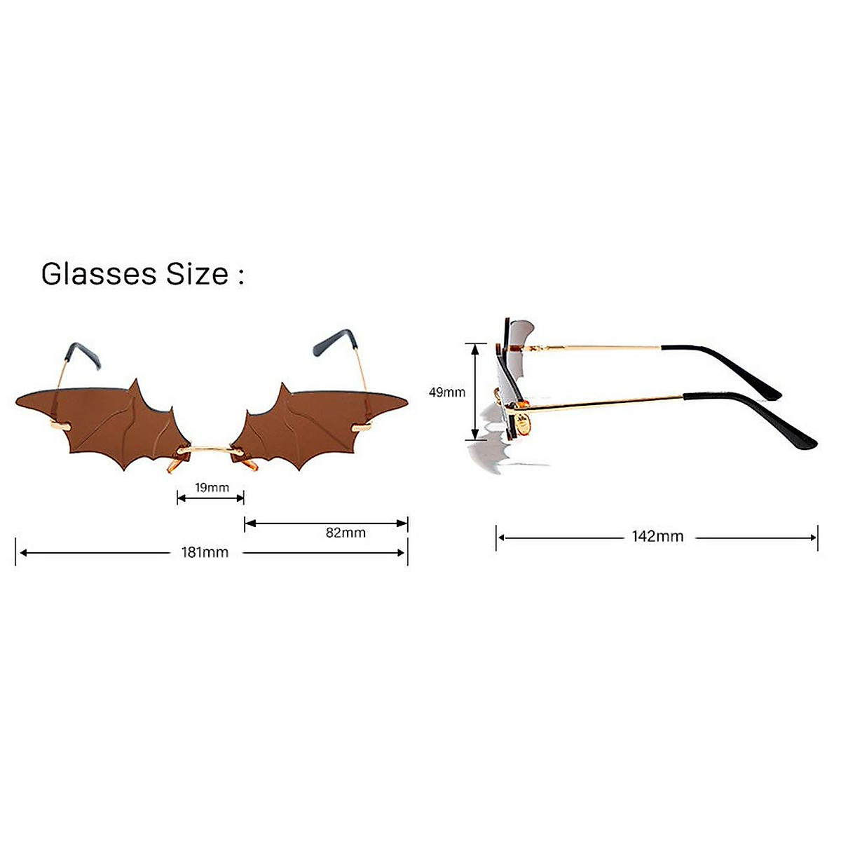 mincl fashion luxury brand men's bat sunglasses vintage frameless sunglasses women unique sunglasses UV400 (black)