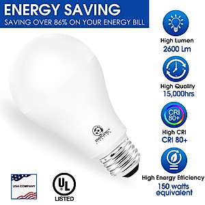 6 Pack 150 Watt Light Bulb, 2600LM Super Bright Light Bulb, Warm White 3000K, E26 Base, A21 High Lumens LED Bulb, Non-Dimmable, UL Listed