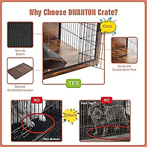 DWANTON Dog Crate Furniture with Cushion, Wooden Dog Crate Table, Double-Doors Dog Furniture, Indoor Dog Kennel, Dog House, Dog Cage Medium, 32.5" L