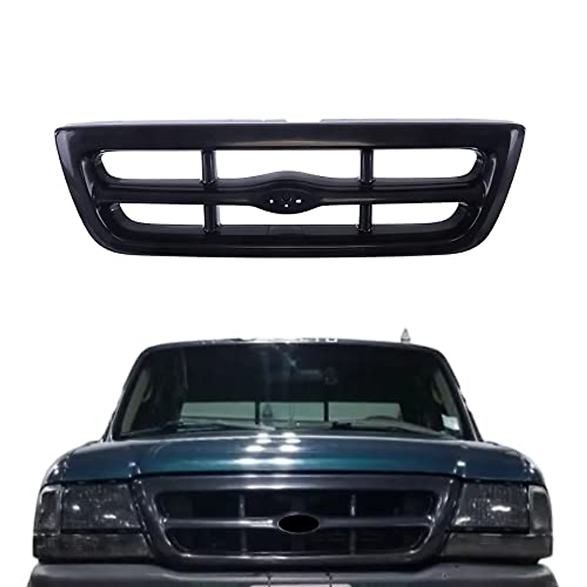 JustDrivably Replacement Parts Front Grille Grill Assembly With Black Shell And Insert Compatible With 1998-2000 Ford Ranger FO1200344 F87Z8200FA