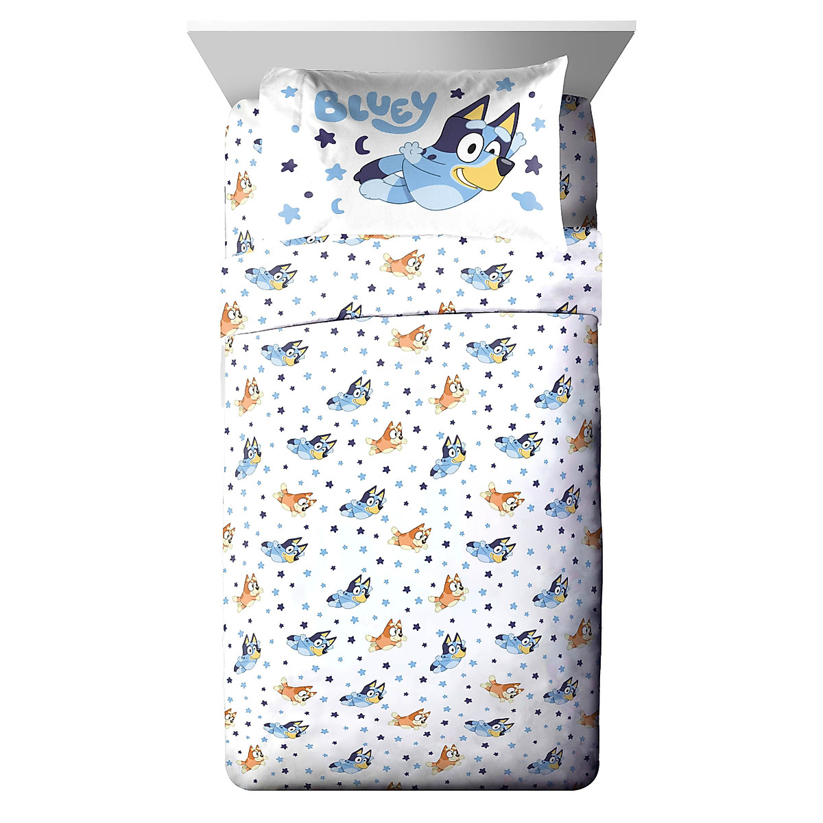 Bluey & Bingo Twin Comforter Set - 5 Piece Bed Set Includes Sheet Set & Pillow Covers - Super Soft Clouds & Stars Kids Bedding
