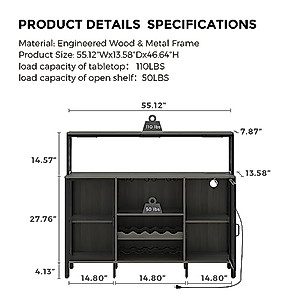 WASAGUN Liquor Cabinet Bar for Home, Wine Bar Cabinet with Rack and Holder, LED Bar Cabinet, Coffee Bar Cabinet with Storage, Liquor Alcohol Bar Cabinet, Grey