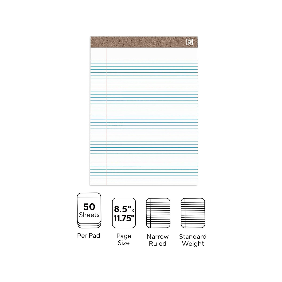 STAPLES 100% Recycled 8 1/2" x 11 3/4", White, Perforated Notepads, Narrow Ruled, 12/Pack