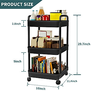 EZ Cozy 3 Tier Rolling Cart, Plastic Rolling Utility Cart with Wheels, Laundry Room Organization, Rolling Storage Cart Organizer, Easy Assemble Bathroom Organizer for Kitchen, Room, Office (Black)