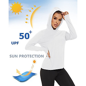 KEFITEVD Hiking Shirts Women Quick Dry Long Sleeve Workout Sun Shirt Women UPF 50+ UV Sun Protection Hoodie Summer Shirts White