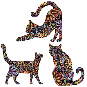 Maydahui Cat Wall Stickers Unique Colorful Mandala Flower Pattern Design Decals (Set of 3 Pieces) Lovely Animals Wall Decal 11 inches Art Decor for Kids Room Living Room House Decoration