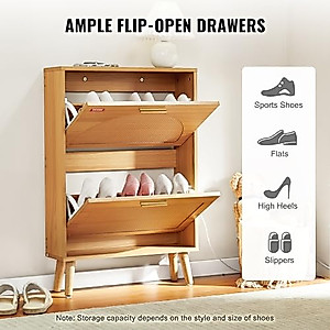 VEVOR Shoe Cabinet with 2 Flip Drawers, Shoe Storage Cabinet for Entryway, Free Standing Shoe Storage Organizer with Rattan Doors for Heels, Boots, Slippers in Hallway, Living Room