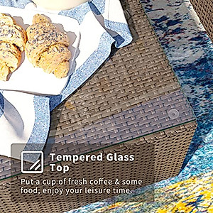 SUNBURY 8-Piece Outdoor Sectional Wicker Sofa in Off White Cushions, Brown Wicker Patio Furniture Set w Glasstop Table for Backyard Garden Porch