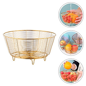 Hemoton Iron Fruit Bowl Fruit Dish Basket Metal Wire Vegetable Bowl Mesh Countertop Fruit Holder Bowl for Kitchen Counter Modern Gold
