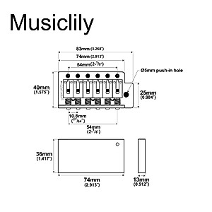 Wilkinson 54mm 2-1/8 inch Full Block Tremolo Bridge Pop-In Arm 6 Screws for Squier/Mexico Fender/MIJ Strat Guitar, Chrome
