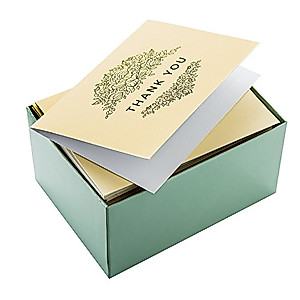 Thank You Cards | Cream - Set of 48 | 4 x 5.5 inches | Seafoam Blue Envelopes | Elegant Flower Design | Blank on the Inside | Perfect for Birthdays, Showers, Weddings, Business