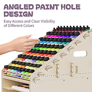 jxgzyy Wooden Paint Organizer Paint Rack with 2 Tier Open Shelves Paint Holder for 76 Paint Bottles 8 Paint Brush Craft Organizer and Storage for Art Tools Ink Bottles Miniature Paint