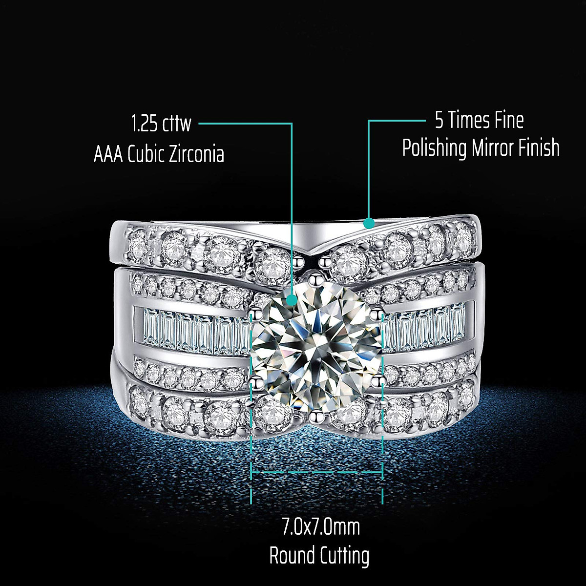 Ahloe Jewelry 2.3Ct Wedding Rings for Women Engagement Ring Set Bands 18k White Gold Halo Round Cz 3pcs Size 8