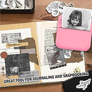 HUIJUTCHEN Inkless Mini Thermal Pocket Printer, Wireless Mini Sticker Printer with 10 Rolls Thermal Paper for iOS&Android, Portable Mini Photo Printer for Notes Journal Memo Photo Study, Pink
