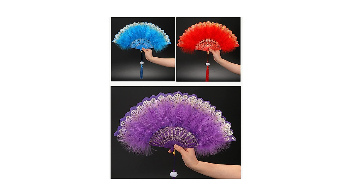 IXOUP Feather Fan Dance Cheongsam Catwalk Folding Fan Hanfu Lace Fan ...