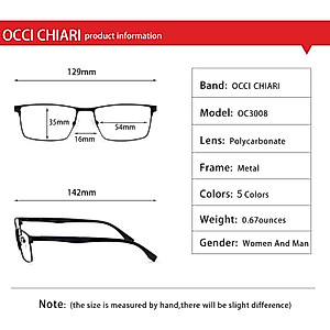 OCCI CHIARI Fashion Blue Light Blocking Glasses for Men Metal Frame Eyeglasses Men's Computer Glasses Optical Eyewear Frame Clear Lense Spring Hinge(Black)