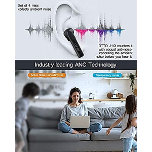DTTO J-10 Active Noise Cancelling Earbuds with 60ms Low-Latency Game Mode, Wireless Charging Case Bluetooth 5.2 Auto-Pairing Touch-Enabled Voice-Assistant, Immersive Sound Deep Bass IPX8 Sweatproof