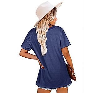 Summer Tops for Women Comfy Short Sleeve Tunic Tees Navy M