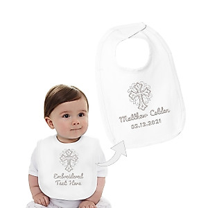 Personalized Baby Christening Embroidered Baby Bib - Customized Cotton Baby Bib with Embroidered Cross, Name & Baptism Date