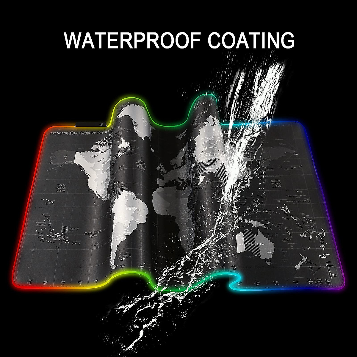 Roxooze Gaming Mouse Pad,Extra Large RGB Mouse Pad with Non-slip Rubber Base，Extended XL Led Desk Mat Ultra Smooth Surface Waterproof for Computer Laptop Home PC Gamer 35.43 x 15.75inch(World Map)