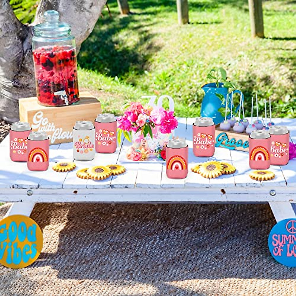 Groovy Bachelorette Party Can Sleeves 12 PCS Beverage Sleeves Retro Boho Bridal Shower Party Supplies Bride Babe 60s 70s Hippie Party Decoration