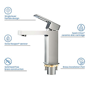 KIBI KBF1002 Solid Brass Single Handle Bathroom Sink Faucet with Pop Up Drain, High Arc Cubic Spout Lavatory Faucet in Chrome Finish | Corrosion-Resistant, Modern Design, Easy to Install