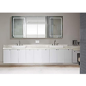 Krugg LED Medicine Cabinet 84 Inch X 36 Inch | Recessed or Surface Mount Mirror Cabinet w/Dimmer & Defogger + 3X Makeup Mirror Inside & Outlet + USB