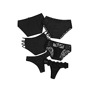 MakeMeChic Women's Sexy 6packs Leopard Print Contrast Lace Cut Out Panty Set Black XL