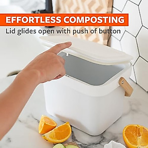 Full Circle Post Modern Stainless Steel 1.5 Gallon Compost Bin - Odor-Free Kitchen Countertop Composter with Charcoal Filter and Non-Scratch Base for Food Waste